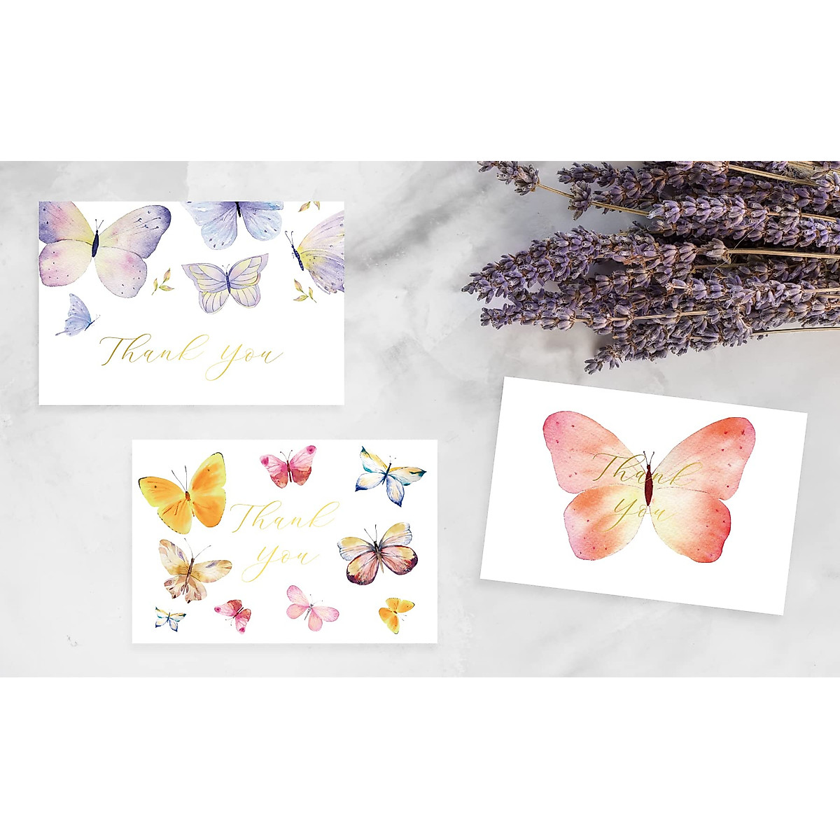 Gooji 4x6 Butterfly Gold Foil Thank You Cards with Envelopes (Bulk 20-Pack) Peel-and-Seal Envelopes Assorted Set, Birthday, Baby Shower, Bridal Shower, Weddings, Small Business