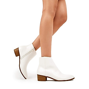 J. Adams Viper Booties for Women - White Faux Crocodile Print Material Pointed Toe Low Heel - 8