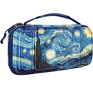 Fintie Carrying Case for Nintendo Switch OLED Model 2021/Switch 2017, [Shockproof] Hard Shell Protective Cover Travel Bag with 10 Game Card Slots & Inner Pocket, Starry Night