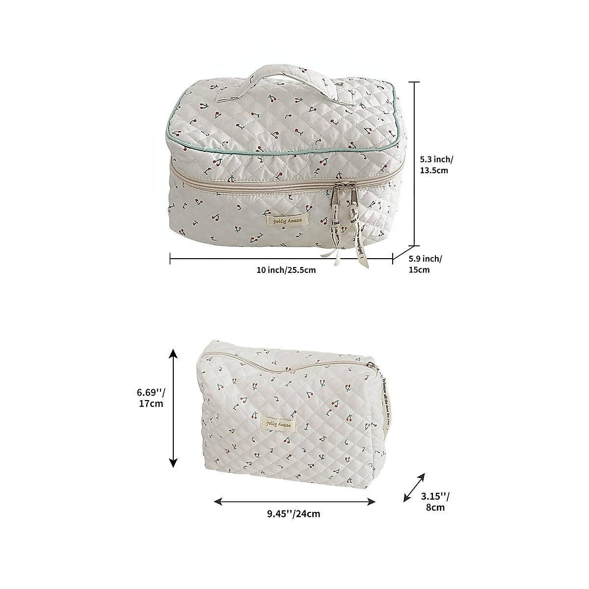 BILIPOPX 2 Pack Kawaii Cute Makeup Bag Aesthetic Travel Quilted Cotton Cosmetic Bag Organizer Toiletry Pouch for Women Teen Girls