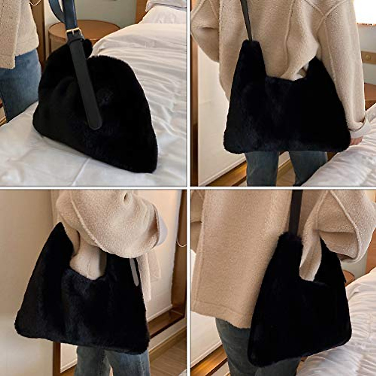 TENDYCOCO Crossbody Bag Faux Fur Shoulder Bag Fuzzy Tote Bag Hobo Bag Fluffy Purse Furry Handbag for Women
