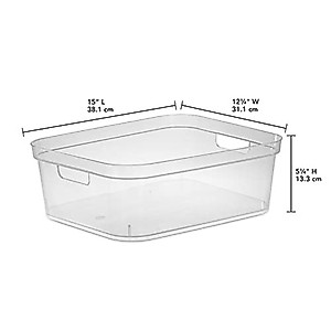 Sterilite 5.25 x 12.25 x 15 Inch Medium Modern Storage Bin w/ Comfortable Carry Through Handles & Banded Rim for Household Organization, Clear 8 Pack