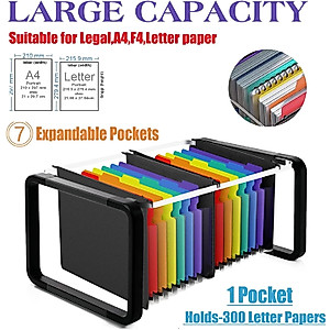 Plastic Expanding Hanging Folders for A4, Letter Paper Filing Cabinet, File Cabinet Organizer, Plastic Hanging Folders 7 Pockets Accordian Divider Folders Multi-Coloured Tabs (3)