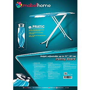 Mabel Home Ironing Board Made in Europe, Adjustable Height, Deluxe, 4-Leg, + Extra Cover, Easy Storage,3 Different Model & Sizes, Deluxe 44" x 14"