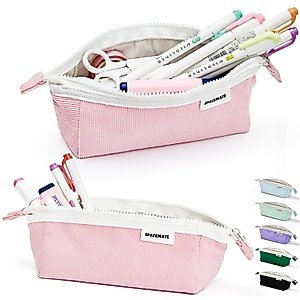 SPACEMATE Pencil Case Pouch Bag School Supplies for Girls, Cute Aesthetic Corduroy Pen Case, Simple Large Big Capacity Zipper Stationery Bag for Women Teen Adults, Pink, 1200ml