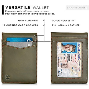 SERMAN BRANDS Money Clip Wallet - Mens Wallets slim Front Pocket RFID Blocking Card Holder Minimalist Mini Bifold (Salted Green Transformer)