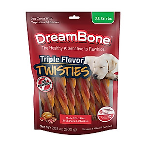 Dreambone Triple Flavor Twisties, 25 Count, Rawhide-Free Dog Chews Made with Real Beef, Pork & Chicken, 7.05 Ounce (Pack of 1)