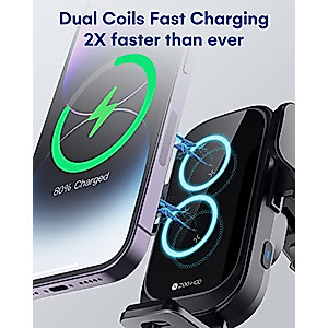 ZEEHOO DUOXX Wireless Car Charger,Dual Coils 15W Fast Charging Car Mount, Dashboard, Air Vent Wireless Phone Holder Auto-Clamping for iPhone 14 13 12 Pro Max,Samsung Z Flip 4 3 5G S23 Ultra,etc