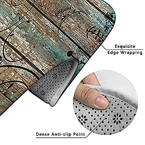 4 PCS Rustic Flower Shower Curtain Set with Non-Slip Rug,Toilet Lid Cover,U Shape Mat,Farmhouse Waterproof Fabric Shower?Curtains with 12 Hooks and Rug Mat Set for Bathroom,71''L