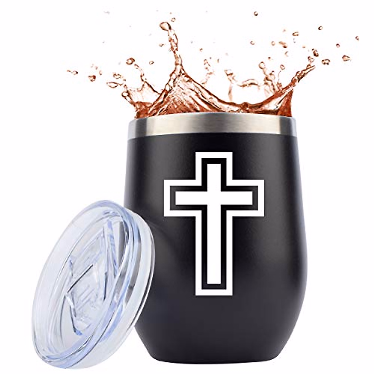 Religious Gifts for Women - 12 Ounce Stainless Steel Tumbler/Mug with Lid for Coffee or Cold Drinks | Men Spiritual Cross Fathers Day or Dad | by JENVIO