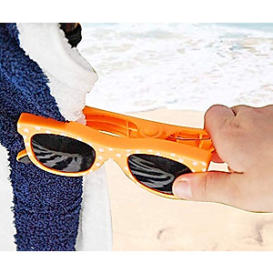 HNDtek Themed Beach Towel Clips, Pool Towel Accessory, Portable Heavy-Duty Plastic Clamps, (Set of 2) 2 Set per Order, Orange Sunglasses