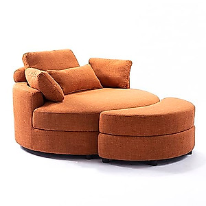 Oversized Barrel Chair with Half Moon Shaped Storage Ottoman for Living Room, Modern Accent Round Loveseat Circle Armchairs Cuddle Lounge Sofa with Removable Head & Back Pillows for Nursery, Office