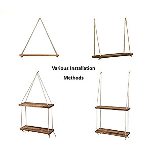 CORE ART Hanging Shelves for Wall Boho Window Plant Rope Shelves, Macrame Wall Hanging Shelf Wooden, Brown Rustic Set of 2