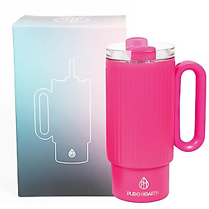 PURE HEARTH EcoFuse Tumbler with Handle and Straw 40 oz | Twist on 3 Way Lid | Double Wall Vacuum Insulated Stainless Steel Cup for Travel | Infusion Filter | Keep Hot and Cold | BPA Free