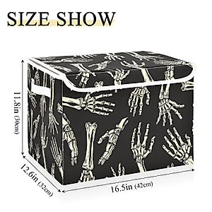 senya Halloween Baskets Collapsible Storage Bins with Lids, Skeleton Hands Halloween Storage Boxes Clothes Baskets for Organizing