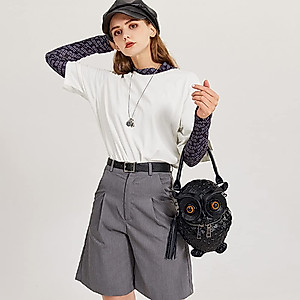 zijingyiran 3D Owl Embossed Shoulder Bag Creative Punk Female Bag Messenger Bag Original Animal Tassel Handbag 2021 New (Golden)