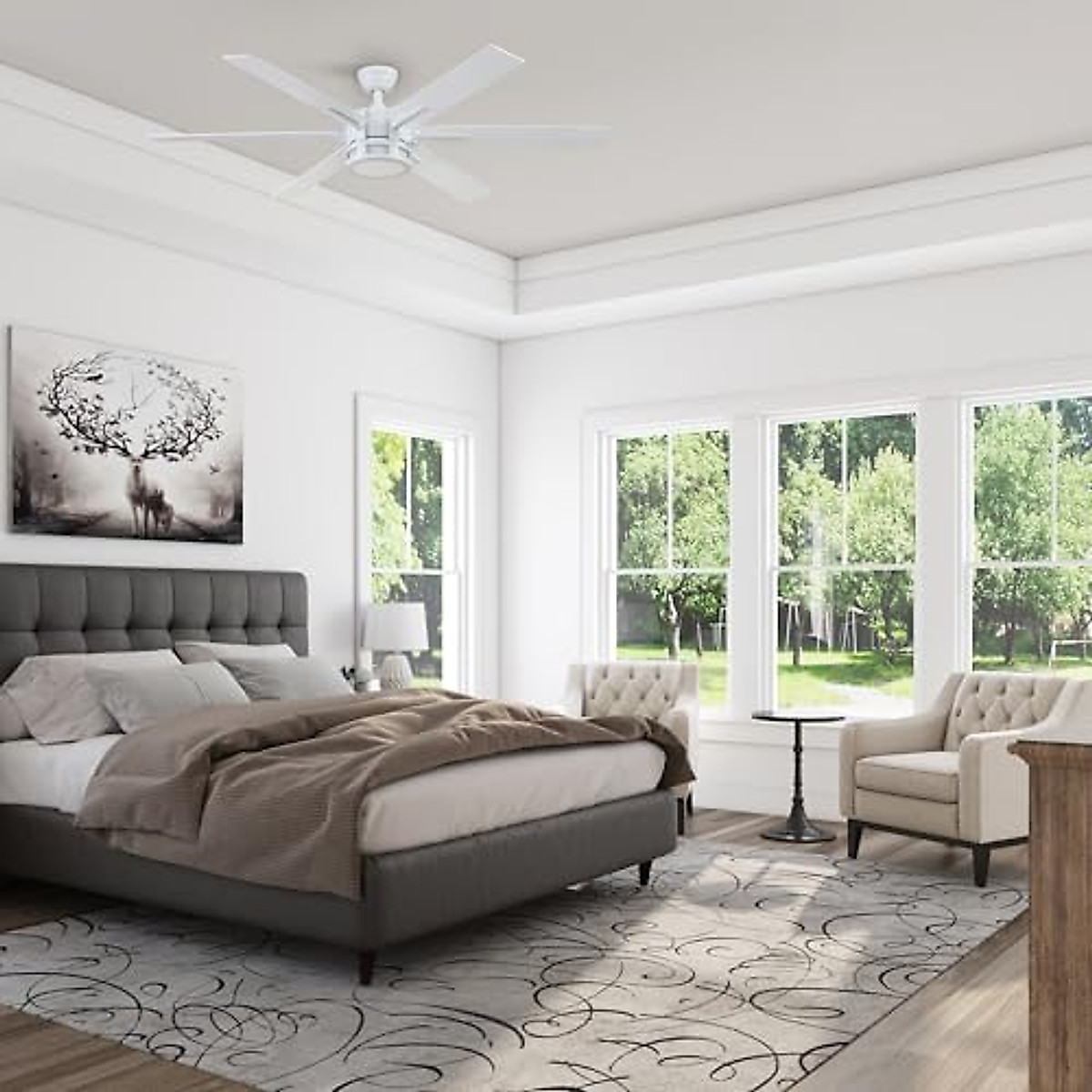 Honeywell Ceiling Fans Kaliza Modern 56 Inch Ceiling Fan with Light, Remote Control Fan, LED Indoor Fan with 6 Blades, Gray Wash and White Blade Finish Options, Bright White (51477-01)