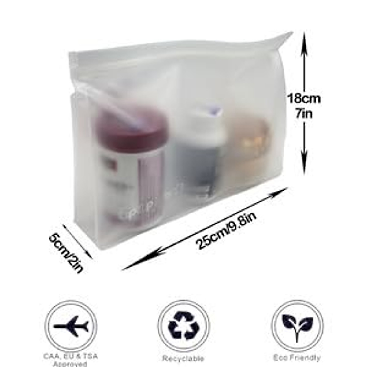 Gpurplebud Clear Toiletry Bags, PEVA Material Leakproof Zipper Bags, Security Approved Travel Makeup Cosmetic Bags for Women Men 6 Pack