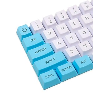 YMDK 61 ANSI Red Blue White Mixed Custom 60 Keycaps OEM Profile Thick PBT Keycap Set Suitable for 61 ANSI MX Switches Mechanical Gaming Keyboard (Top Print)(Only Keycap)