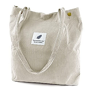 Ayieyill Corduroy Tote Bag for Women Canvas Shoulder Cord Purse with Inner Pocket（Beige）