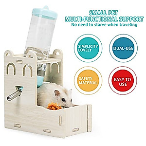 Wooden Hamster Water Bottle Stand,Small Animal Water Dispenser 125ml Drinking with Bottle Food Container Base Food Bowl for Dwarf Hamster Mouse Rat Hedgehog (H01)