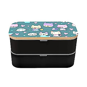 Cute Little Fox Adult Lunch Box, Bento Box, With Cutlery Set Of 3, 2 Compartments, Rectangular, Lunch Box For Adults