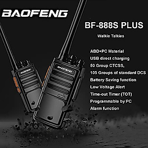 BAOFENG Walkie Talkies Long Range BF-888S Plus Rechargeable 1500mAh Li-ion All Day Working, USB Cable Charging Portable Two Way Radio with Earpieces and Mic（2 Pack）