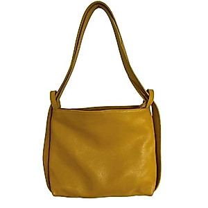 LaGaksta Bria Convertible Leather Backpack Purse - Casual Travel Shoulder Bag (Mustard Yellow)