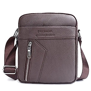 Mens leather crossbody sling Bag casual lightweight travel commuter work bag small crossbody storage bag (Brown)