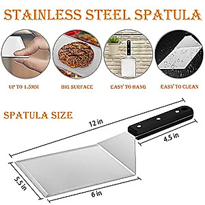 Metal Spatula Set of 2, HaSteeL Stainless Steel Large Griddle Spatulas with ABS Handle, Heavy Duty Hamburger Turner Pancake Flipper Great for Teppanyaki Flat Top BBQ Cooking, Dishwasher Safe & 2 Hooks