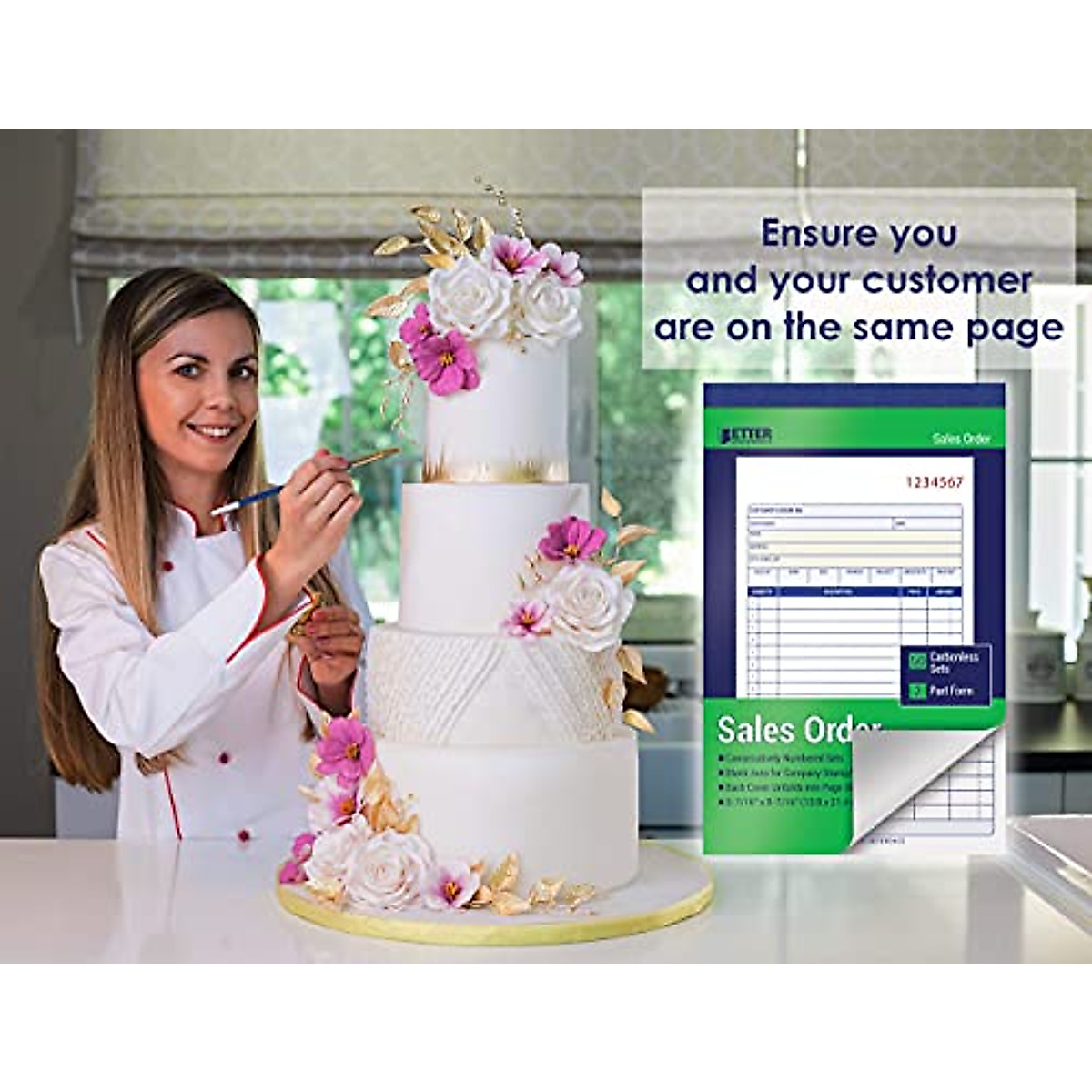 Large Sales Order Books, 6 Pack, 2-Part Carbonless (White/Canary Yellow), 5-7/16 x 8-7/16 inches, by Better Office Products, 50 Sets per Book, 300 Total Sets, 6 Books