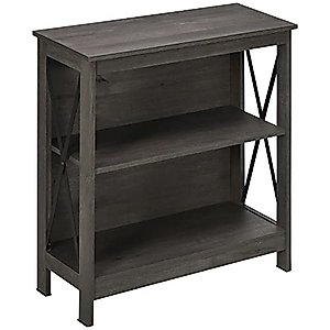 HOMCOM Industrial Style Corner Open Bookshelf with Storage Shelves and Metal X Bar Frame for Living Room, Dark Grey