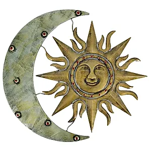 TOPIA Aztec Sun And Moon Metal Wall Decor Metal Sun Wall Decor Metal Sun Decor Outdoor Sun Wall Art (25.5" W x 23" H)