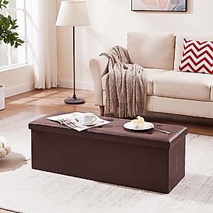 VECELO 43'' Folding Storage Ottoman, End of Bed Bench, Tufted Faux Leather Chest for Living Room, Utility Room, Hallway, Holds up to 660 lb, Easy to Assemble, Black