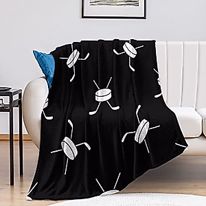 Flannel Blanket Black White Hockey Fleece Blanket Super Soft Throw Blanket for Couch Bed Sofa-Machine Washable 60"x80"