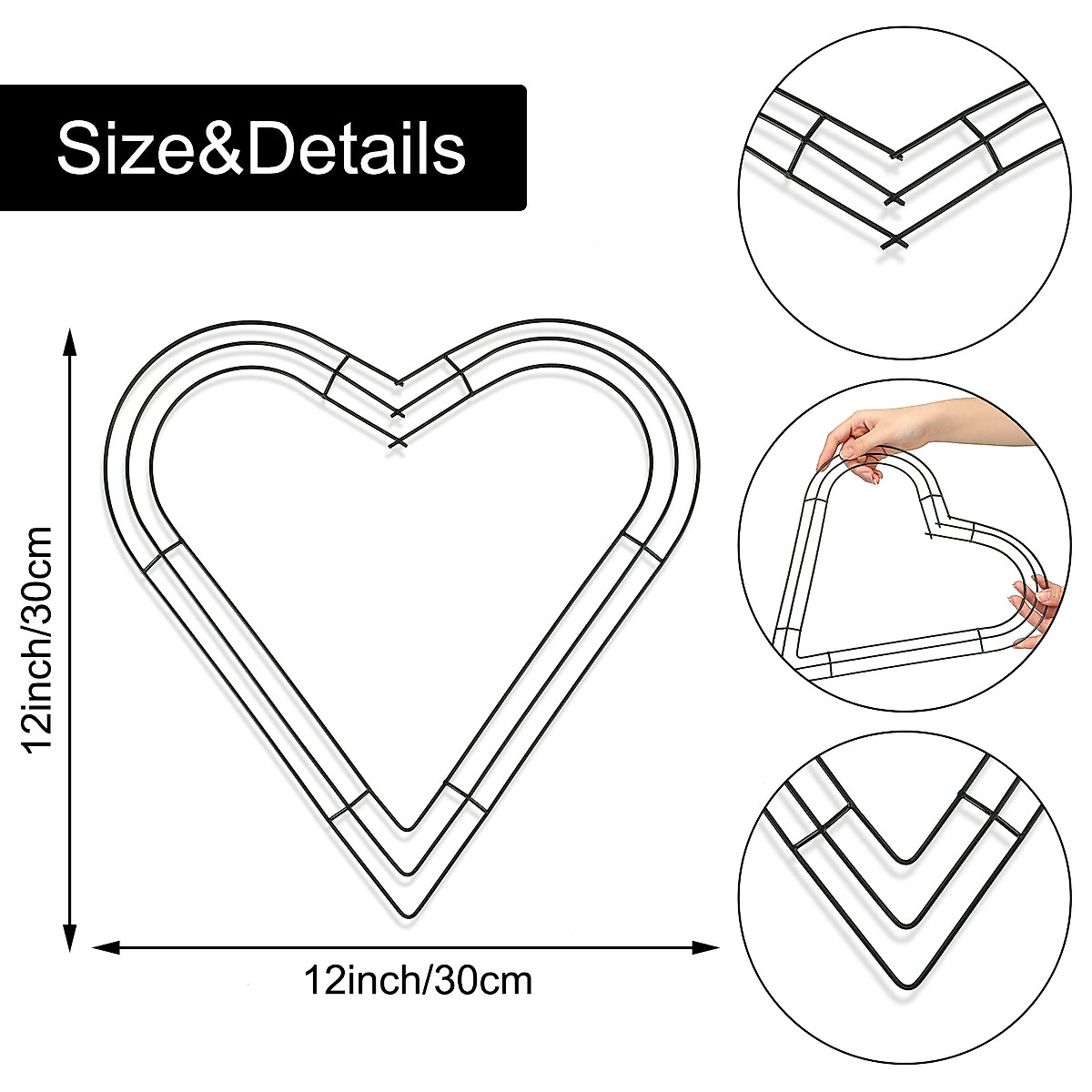 bememo 2 Pieces 16 Inch Heart Wire Wreath Frame Metal Flower Wreath Frames for New Year Valentines Party Decoration, Dark Green