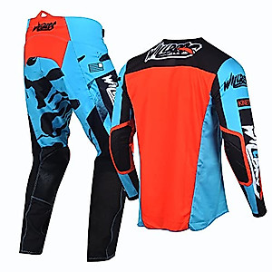 Willbros Motocross Jersey Pants Combo Offroad Dirt Bike Riding MX Gear Set Protective Suit Racewear Blue (Jersey M Pants 32)