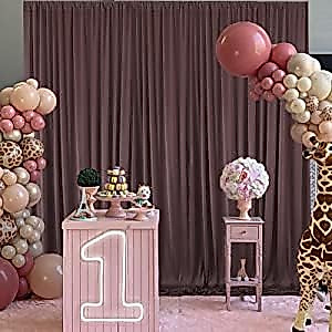30ft×8ft Wrinkle Free Brown Backdrop Curtain for Parties, 6 Panels 5×8ft Soft Silky Polyester Umber Photo Backdrop Drapes forTeddy Bear Bee Birthday Party Baby Shower Wedding Photography