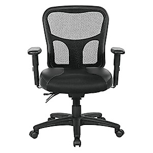 Office Star ProGrid Breathable High Back Manager's Chair with Leather and Mesh Seat, Adjustable Height and Arms, Dual Function Control, and 360 Degree Swivel, Black