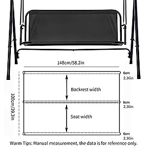 VIKKSAER Outdoor Swing Seat Cover Replacement,600D Thickened Oxford Waterproof Sunscreen Porch Swing Cushions for Patio Furniture Garden Bench,Black,57.7X 19.5 x 19.5 in