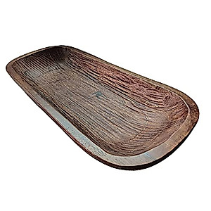 BNDPLUS Wooden Dough Bowl Antique Walnut Reddish Brown Vintage, Wood Long Dough Bowl Large, Wooden Dough Bowls, centerpiece Wood bowl L19 X W8 X H3 inch