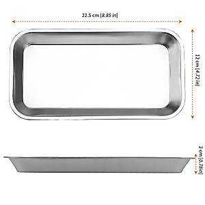 HOZEON 10 Pack Surgical Tray, Stainless Steel Tray, Dental Procedure Tray Lab Instrument Organizer Trays with Seamless Edge for Lab Dental Tattoo Instruments, Silver Flat Type