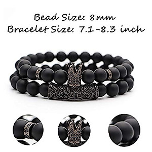 CARSHIER 4 PCS Bracelets for Men Women Friendship Lava Stone Crown Bead Bracelets 8MM Natural Essential Oil Diffuser Beads Bangles Gifts