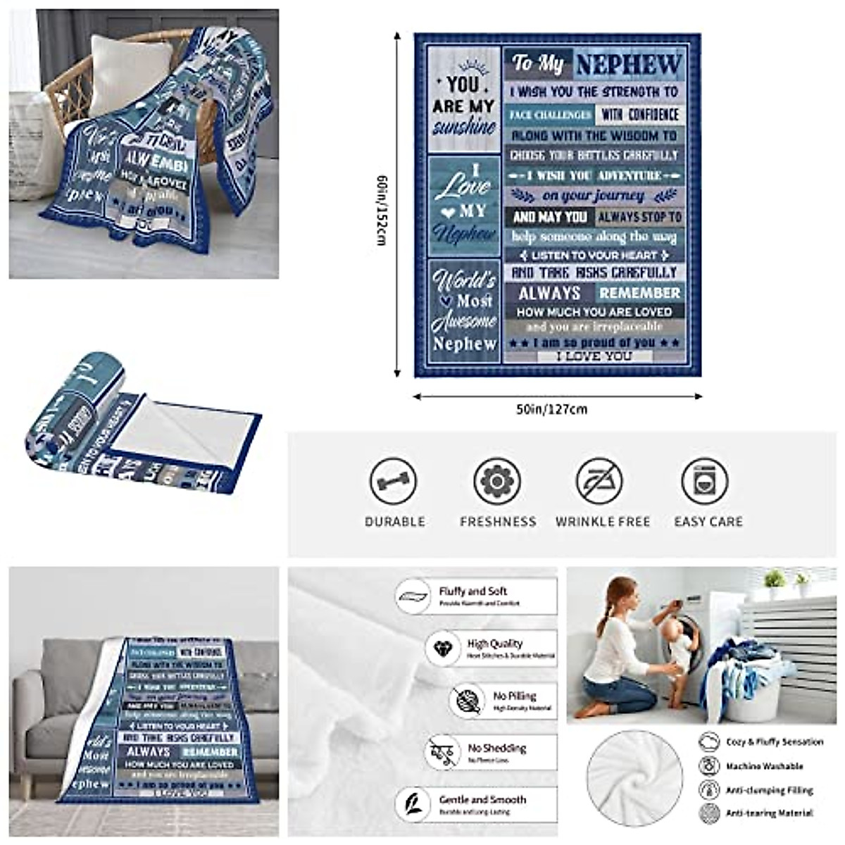 Sqovulw Nephew Gifts from Auntie Uncle Gifts for Nephew Gifts for Fathers Day Blanket Birthday Graduation Gift 2023 for Him to My Nephew Throw Blanket 60X50 Inch