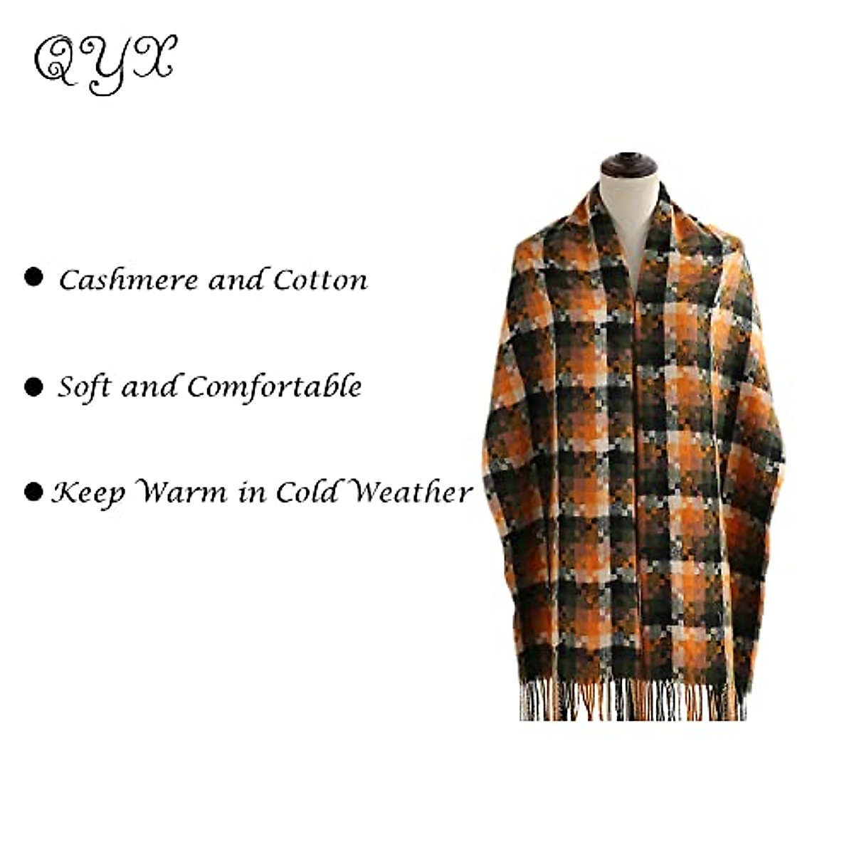 Qyx Winter Cashmere Solid Color Scarf-Fashion Women's Large Warm Shawls and Wraps-Adult Long Classic Scarf Gift for Lover