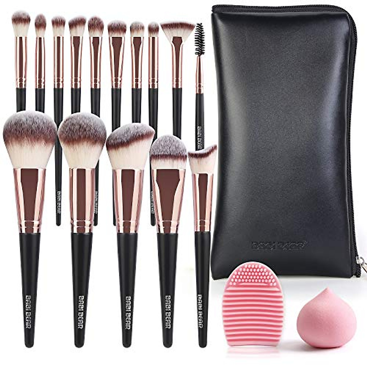 15 PCs Makeup Brushes, BABI BEAR Makeup Brush Set Professional Premium Synthetic Make Up Brushes for Blending Powder Blush Concealers Eyeshadow Foundation Brush with Travel Makeup Bag