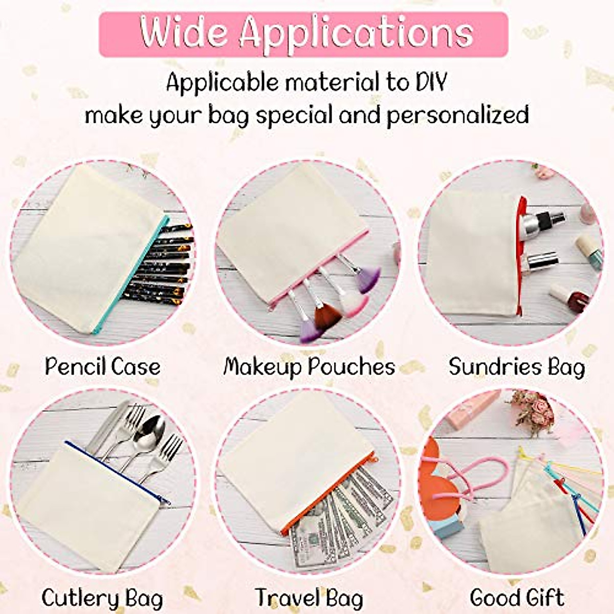40 Pieces Canvas Zipper Pouch Bags Canvas Pencil Pouch Canvas Makeup Bags Blank Canvas Pencil Case Canvas Cosmetic Bag for Travel DIY Craft School (9.25 x 6.89 Inches, L)