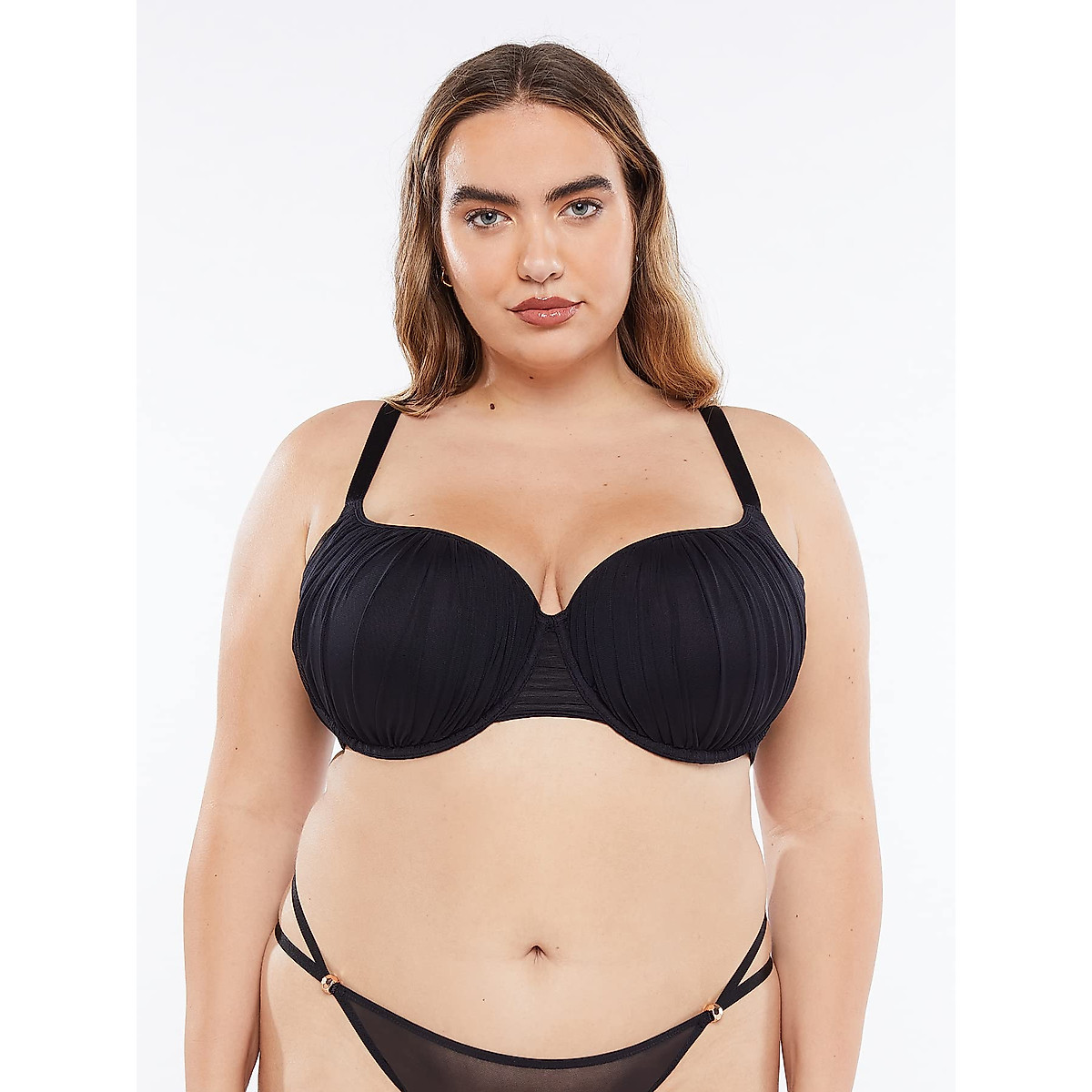 Savage X Fenty, Women's, Gathered Mesh Balconette Bra, Caviar, 38DD