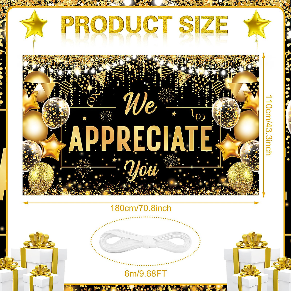 We Appreciate You Banner Thank You Banner Pastor Appreciation Decorations Banner Thank You For All You Do Backdrop Employee Appreciation Gifts Staff Retirement Appreciation Party Decor (Black Gold)