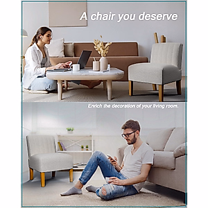 Armless Accent Chair for Bedroom, Modern Slipper Vanity Chair Living Room Chairs with Solid Wood Legs, Makeup Chair Fabric Comfy Upholstered Bedroom Chair Guest Chairs Reading Chair,Beige